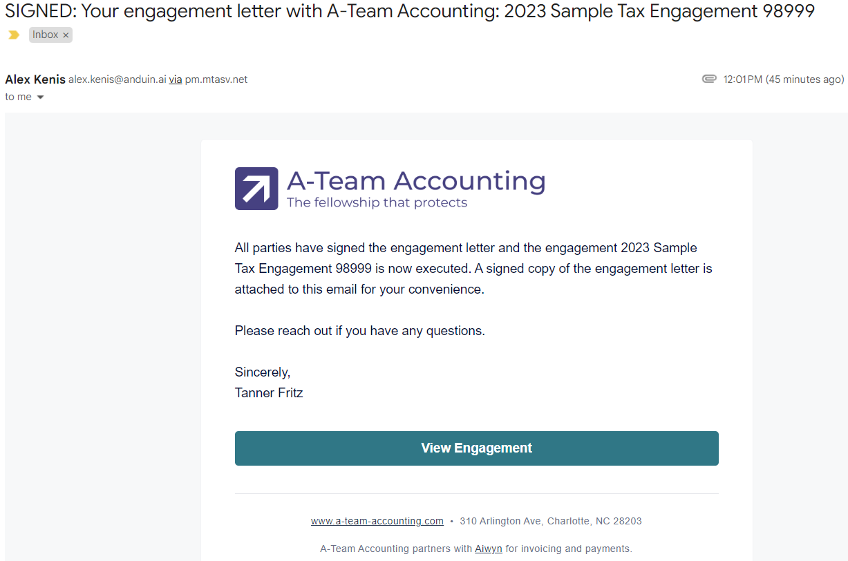 Receiving and Signing an Engagement Letter from your Firm – Aiwyn